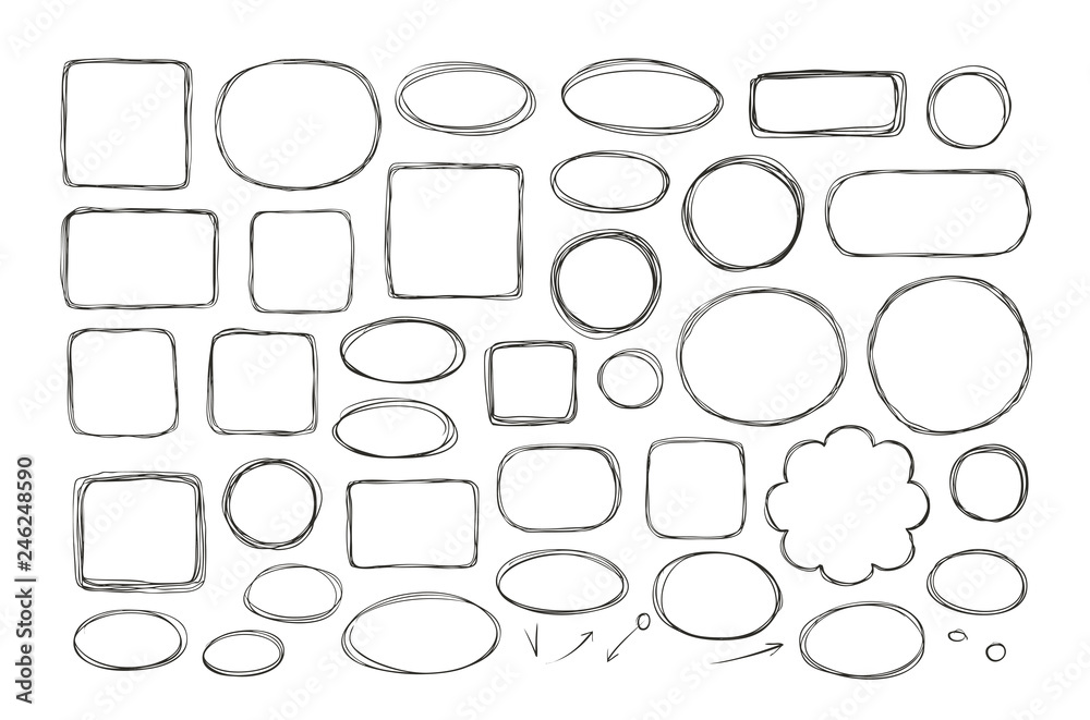 Hand drawn business doodles. Comic bubbles, schedule, flowchart concept ...
