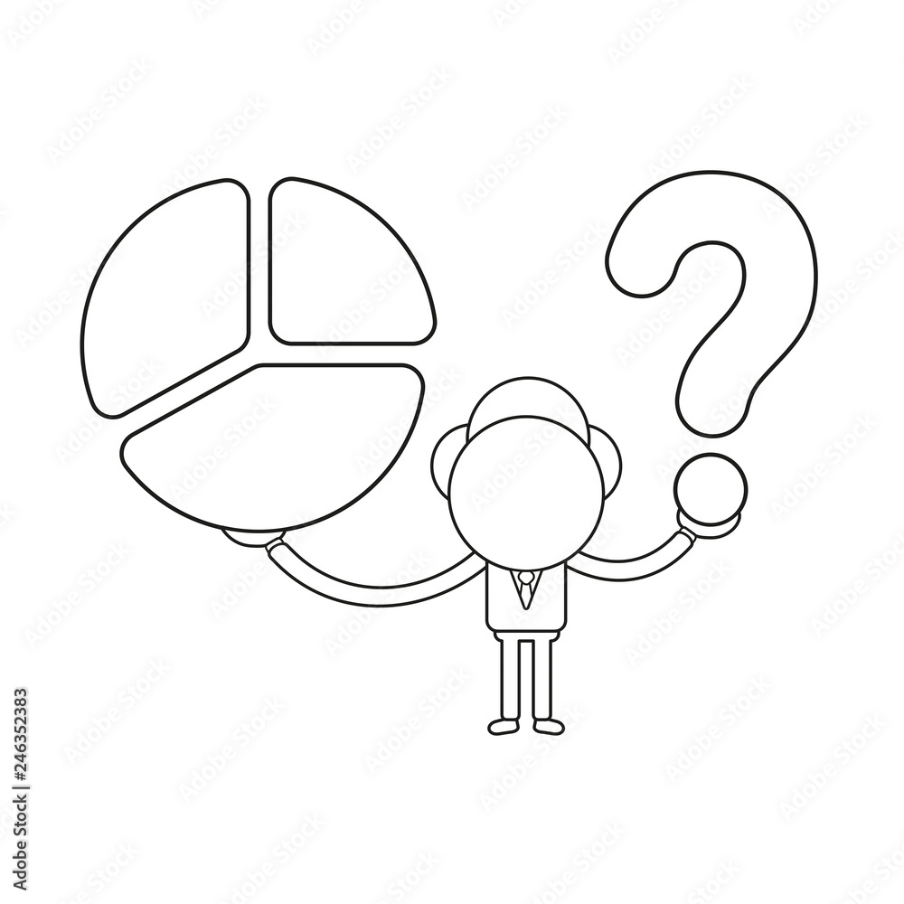 Vector businessman character holding three parts diagram and question ...