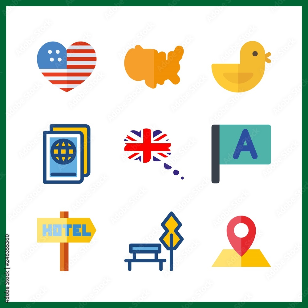 9 country icon. Vector illustration country set. passport and great ...