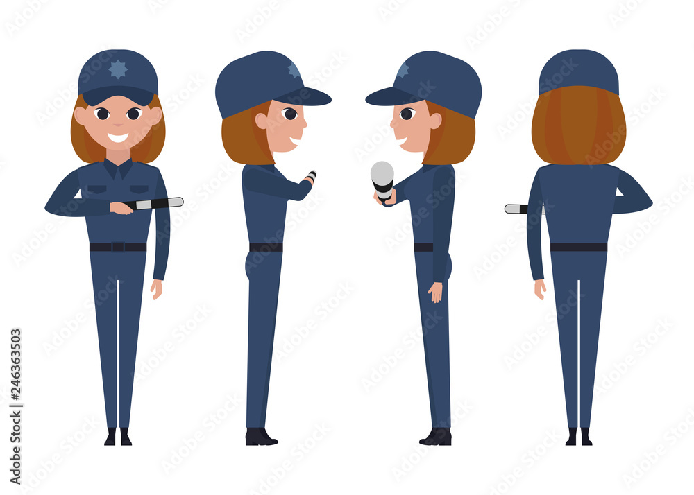 Girl police officer isolated on white background. The traffic ...