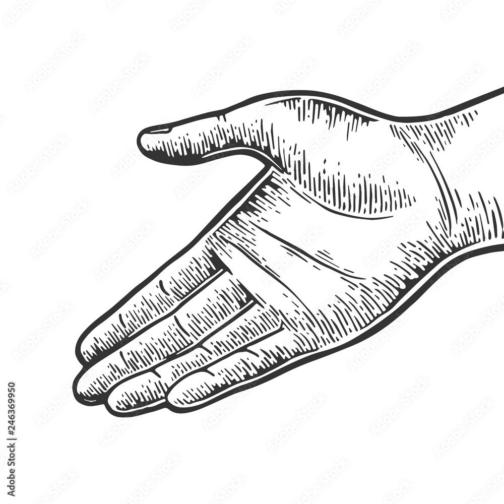 Vector de Stock Open hand palm gesture engraving vector illustration ...