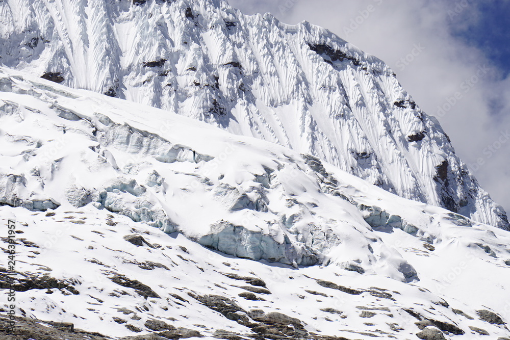 Snow and glacier capped mountain of Cordillera Blanca, Andes Mountains ...