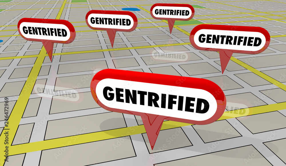 Ilustración de Stock Gentrified Neighborhoods Gentrification Map Pins ...