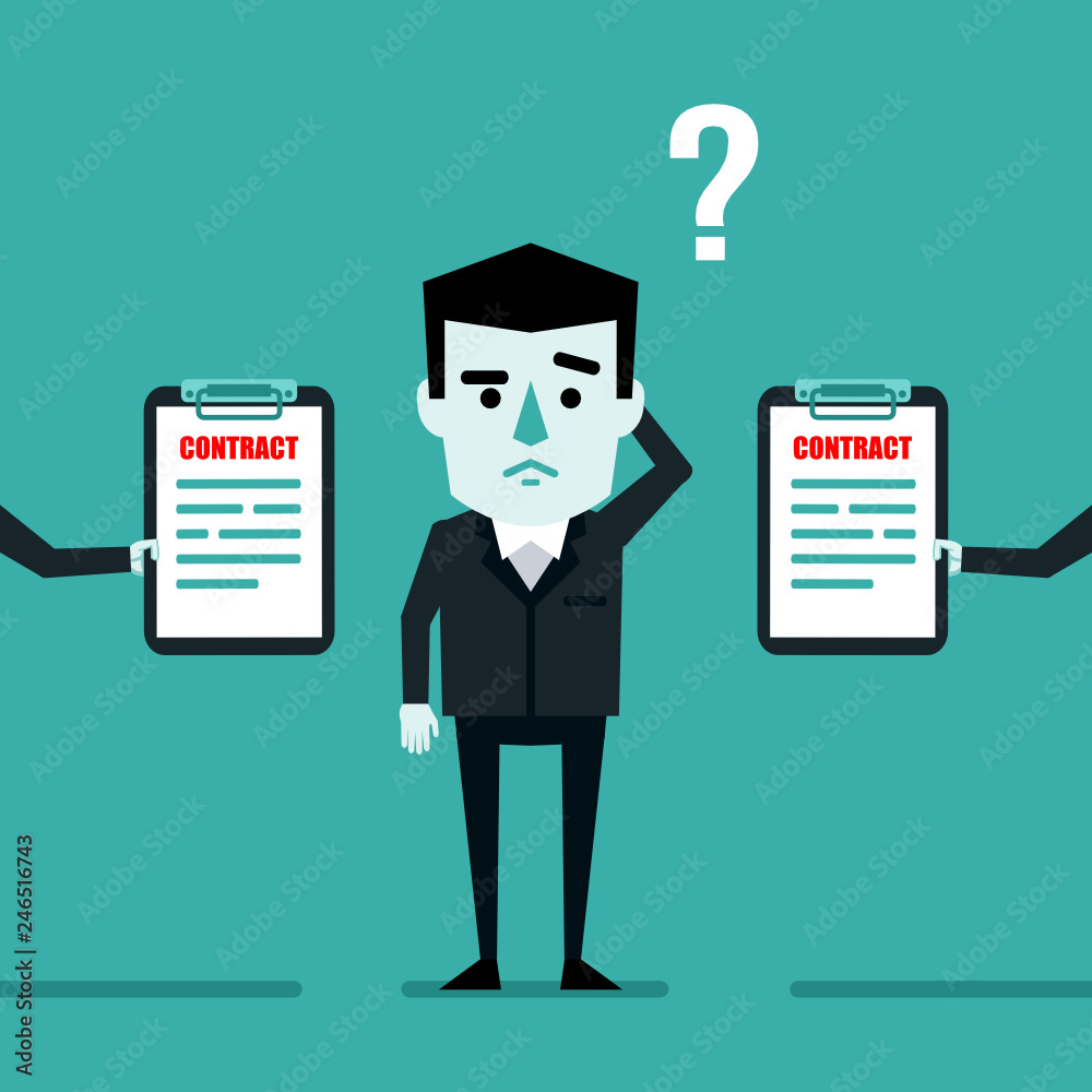Confused businessman gets two contract offers and decides which one to ...