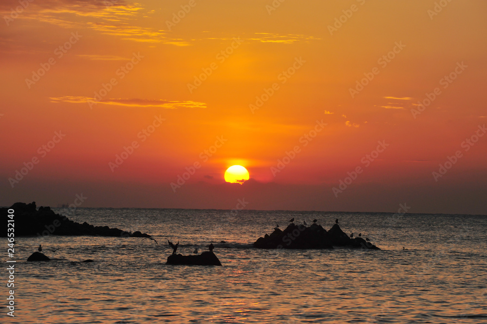 Sunrise Landscape of Underwater Tomb of King Munmu in Gyeongju, South ...