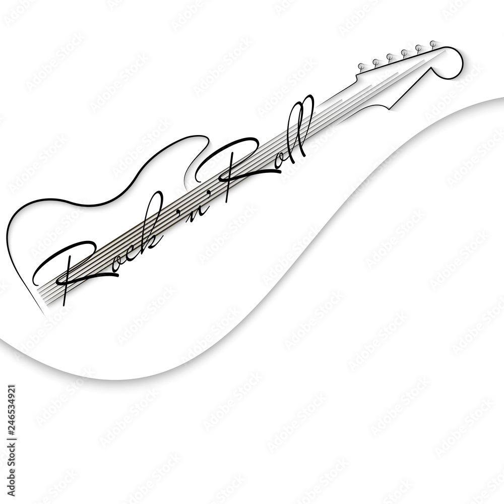 Black and white music background. Guitar and inscription rock'n'roll ...