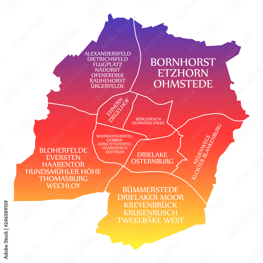 Oldenburg City Map Germany DE labelled rainbow colored illustration ...