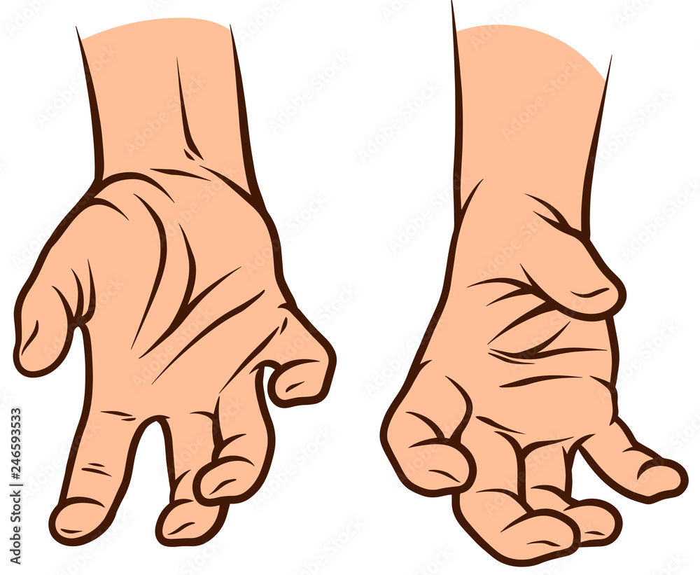 Cartoon graphic white human hands. Showing bent fingers gesture or sign ...