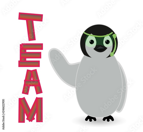 cute penguin holding teamwork concept, victory, goal, business success ...