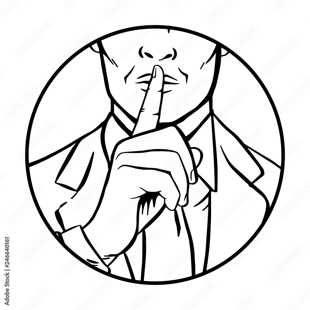 Man putting her forefinger to her lips for quiet silence. Making ...