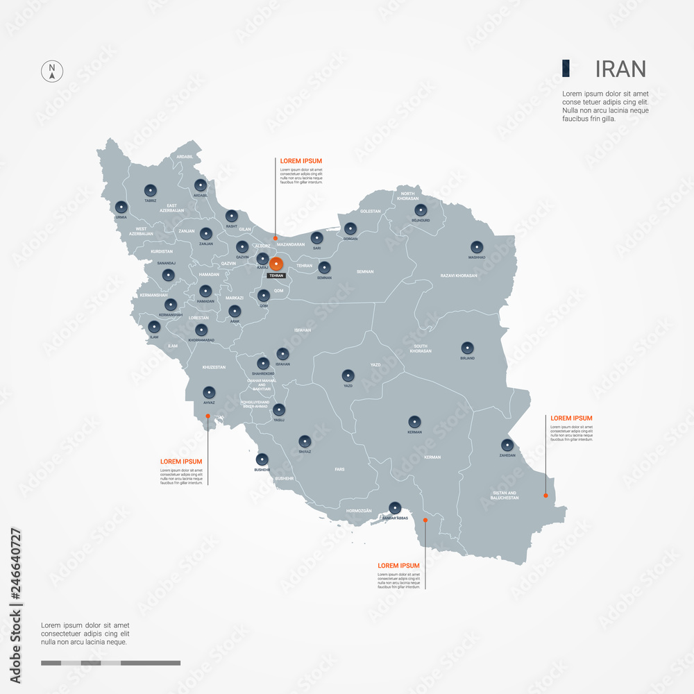 Iran map with borders, cities, capital and administrative divisions ...