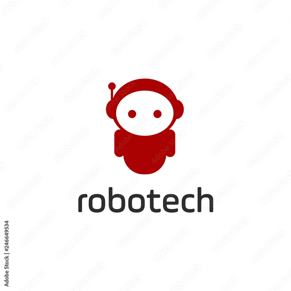 Smart robot logo template. Cute logotype isolated on white background. Future technologies theme ...