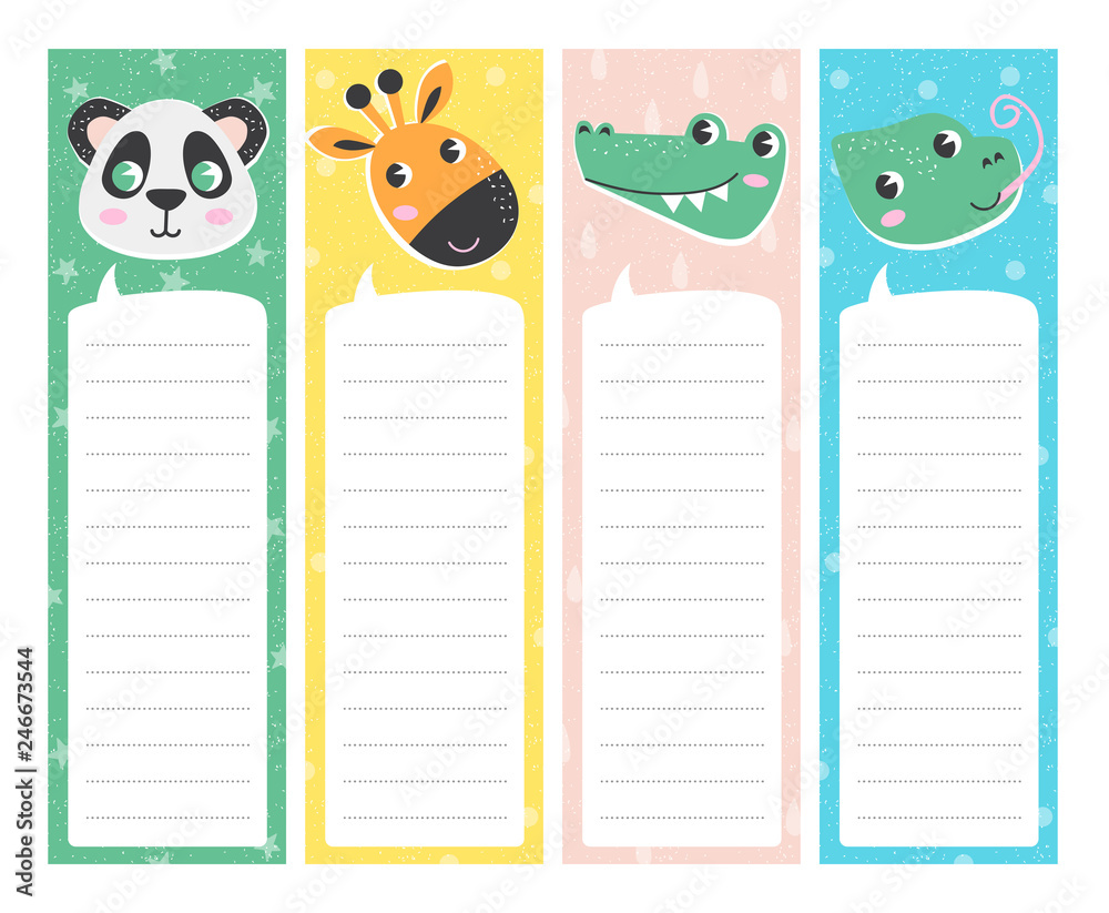 Cute vertical cards with animal in cartoon style. Template for card ...