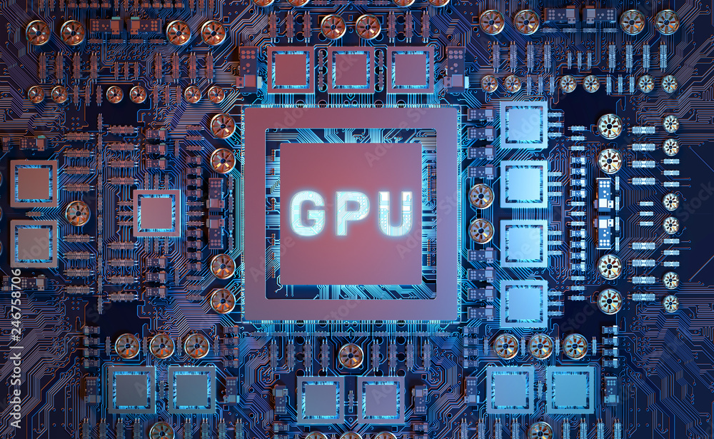 Close-up view of a modern GPU card with circuit 3D rendering の Stock フォト | Adobe Stock
