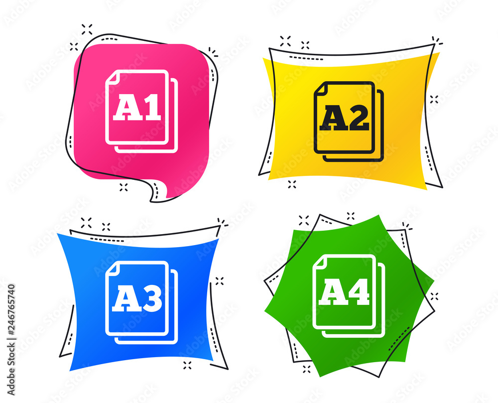 Paper size standard icons. Document symbols. A1, A2, A3 and A4 page ...