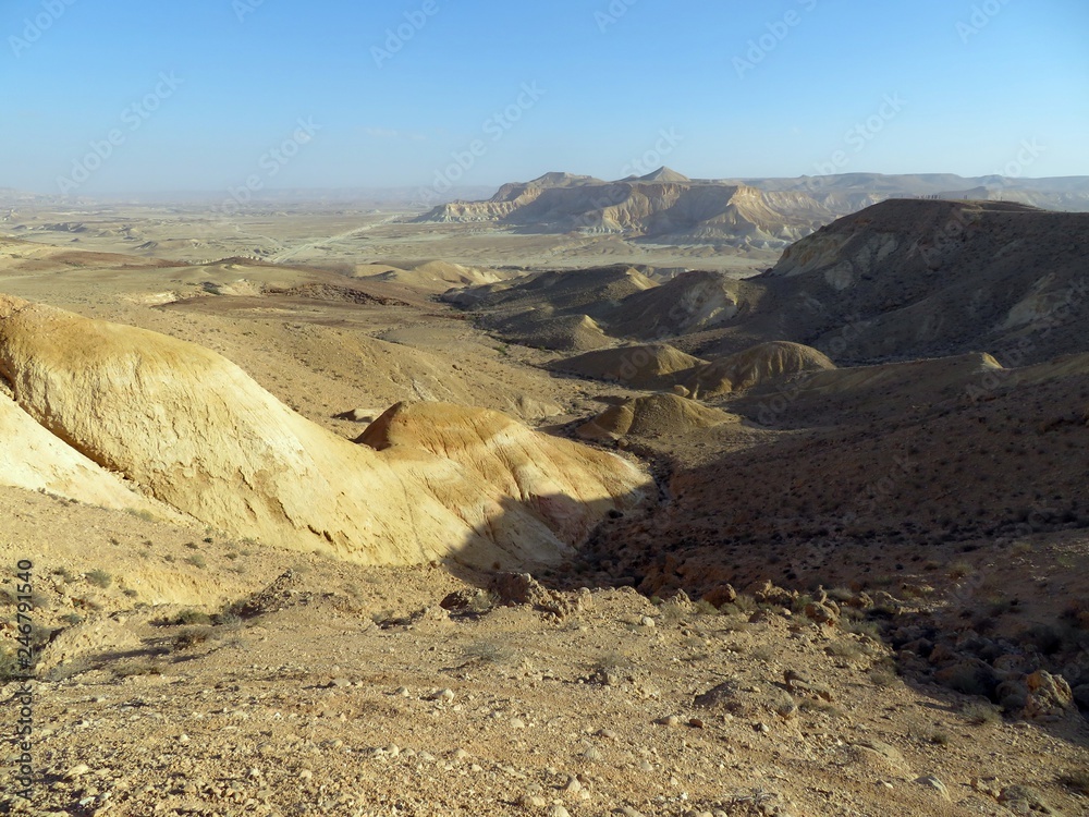 Colorful sand in the Small Crater (Makhtesh Katan) in the Negev desert ...