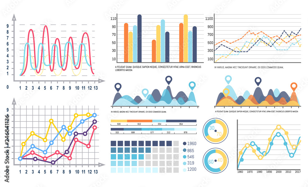 Infographics and curves pie diagrams with segments vector. Design of ...