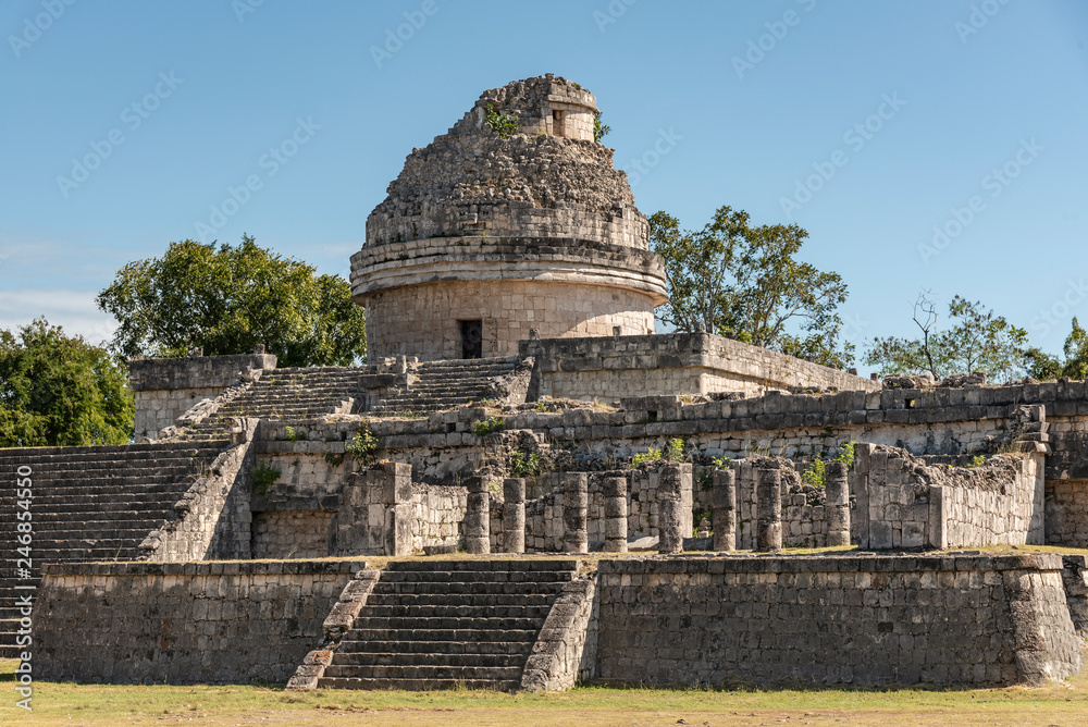 Mayan Observatory called El Caracol. Mayan archeological building used ...