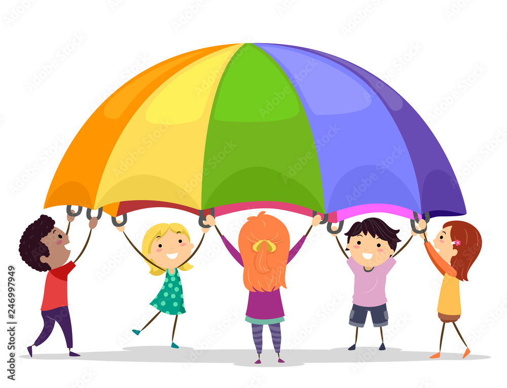 Stickman Kids Play Parachute Illustration Stock Vector | Adobe Stock