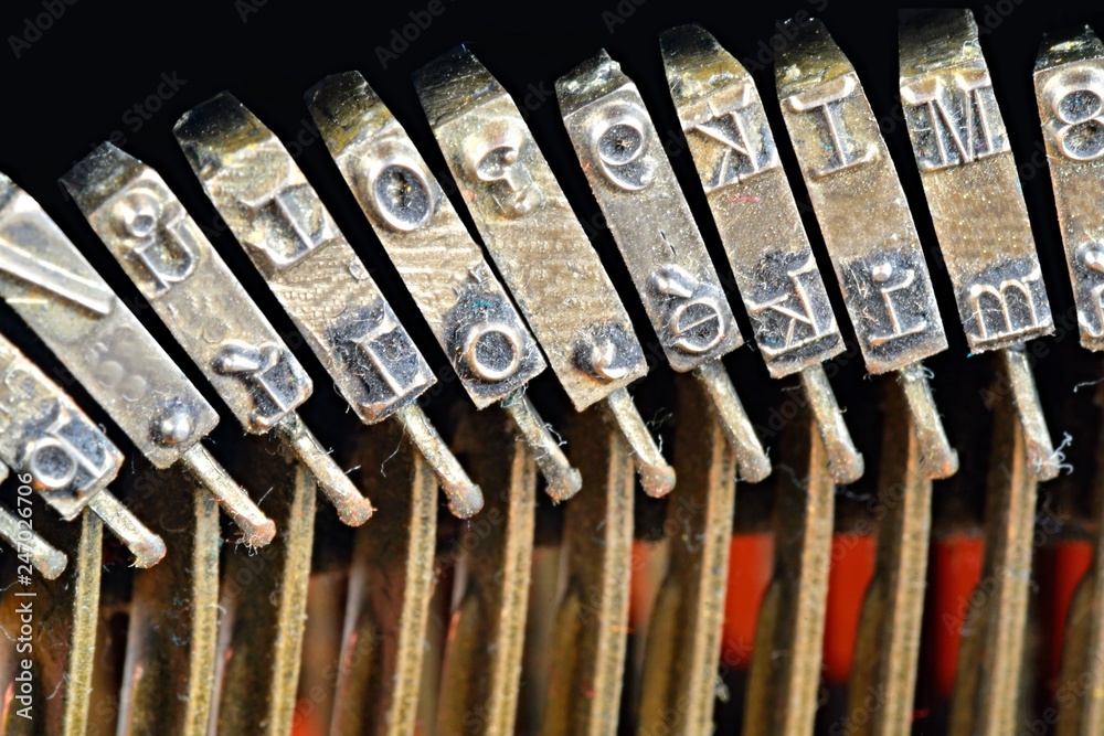 Typographic fonts old typewriter, close-up. Conceptual image of old ...