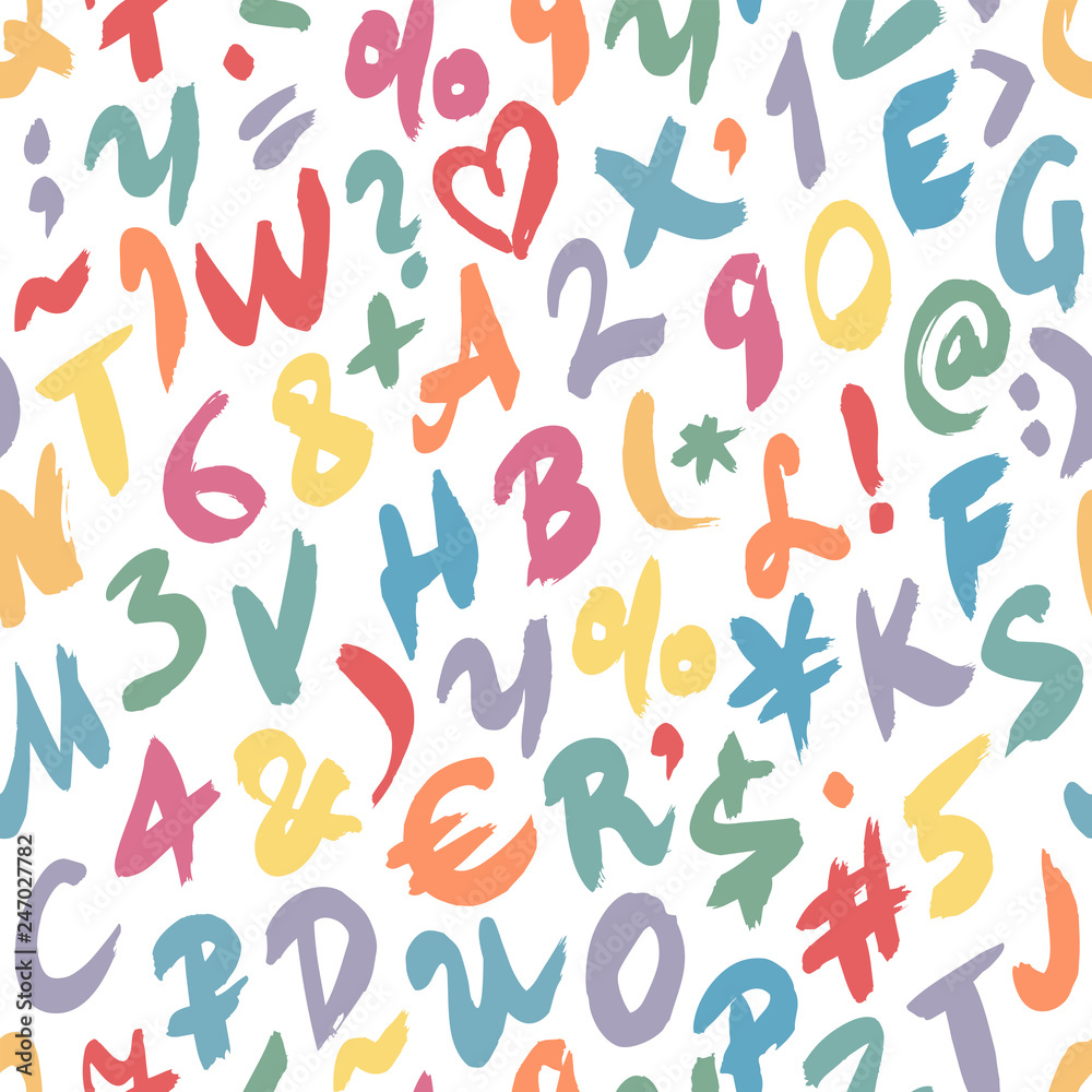 Seamless background with color alphabet handwritten lettering vector ...