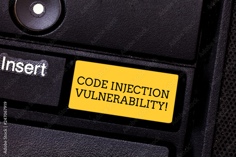 Word writing text Code Injection Vulnerability. Business concept for introduction of code into ...