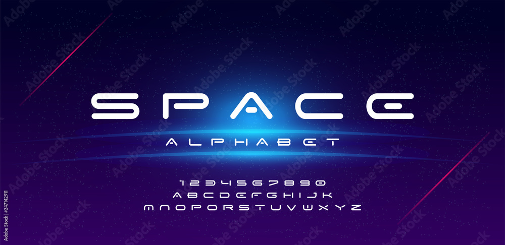 Abstract technology space font and alphabet. techno effect fonts ...