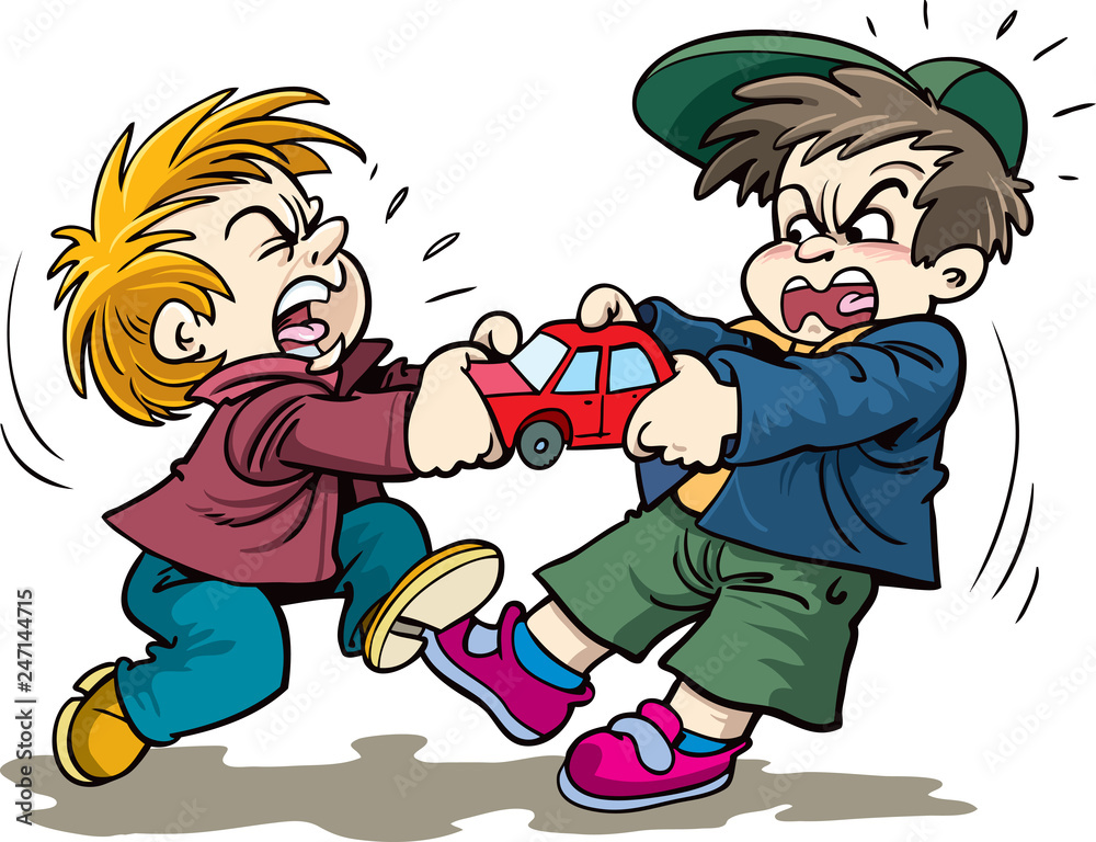 cartoon kids fighting over a toy Stock Vector | Adobe Stock