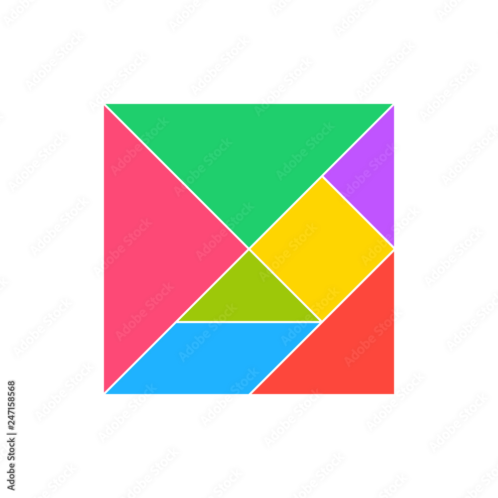 Tangram puzzle square set. Vector triangle geometric tangram template ...