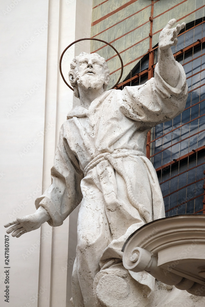 Stucco statue of St Francis Receiving the Stigmata on the facade of ...