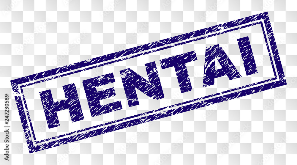 HENTAI stamp seal print with distress style and double framed rectangle ...