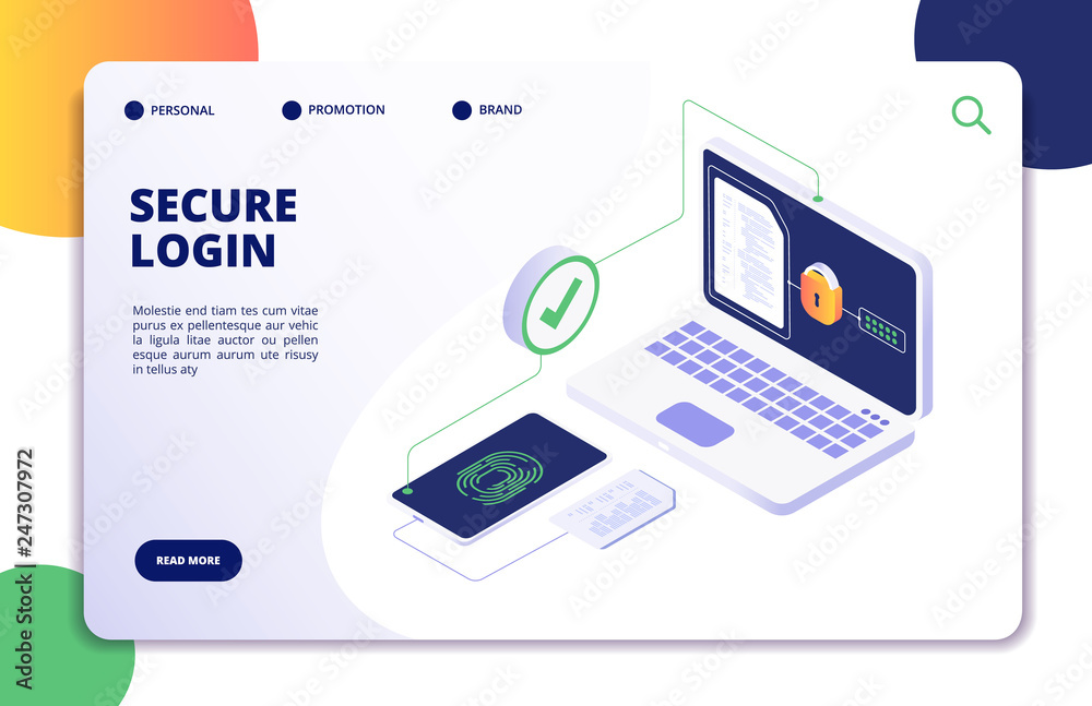 Authentication isometric concept. Password, login authorization ...