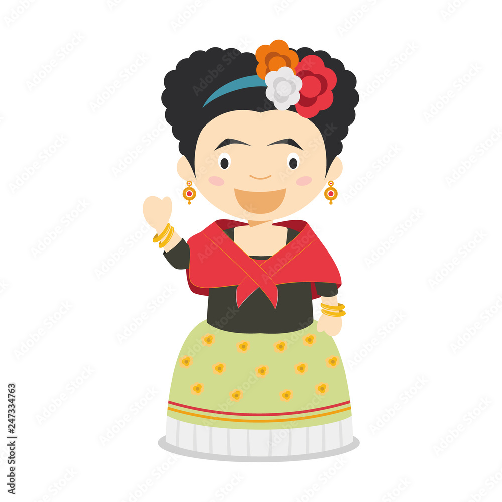 Frida Kahlo cartoon character. Vector Illustration. Kids History ...