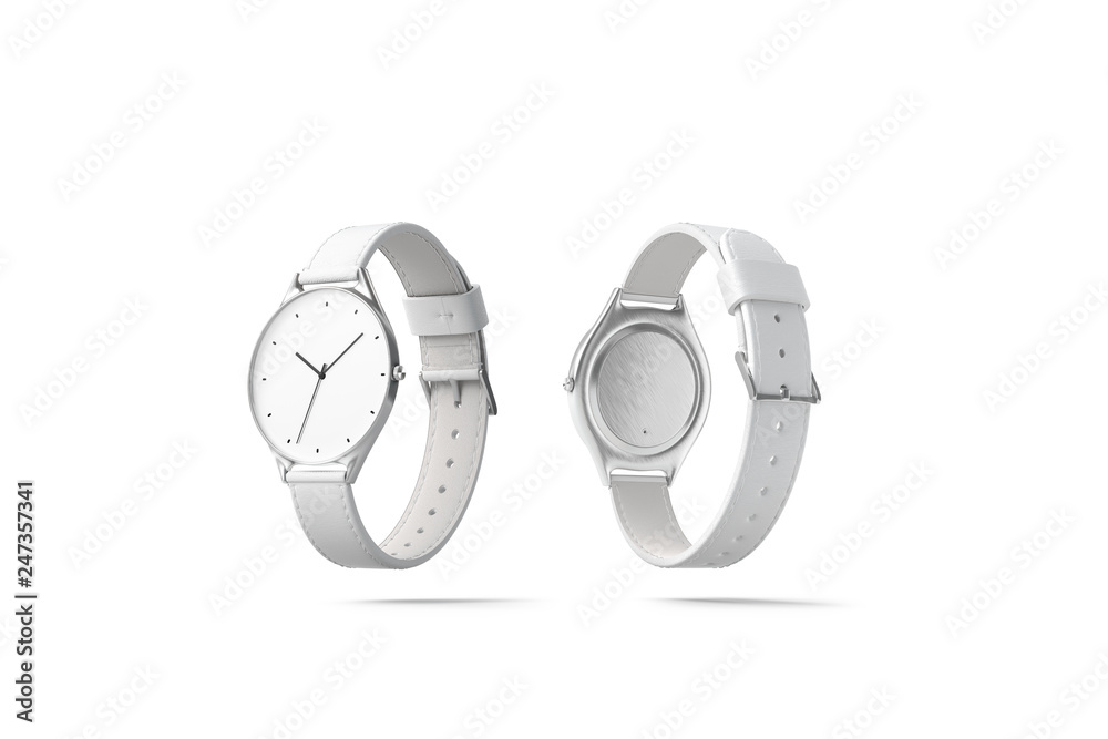 Blank white watch wristlet mockup, isolated, front and back side, 3d ...