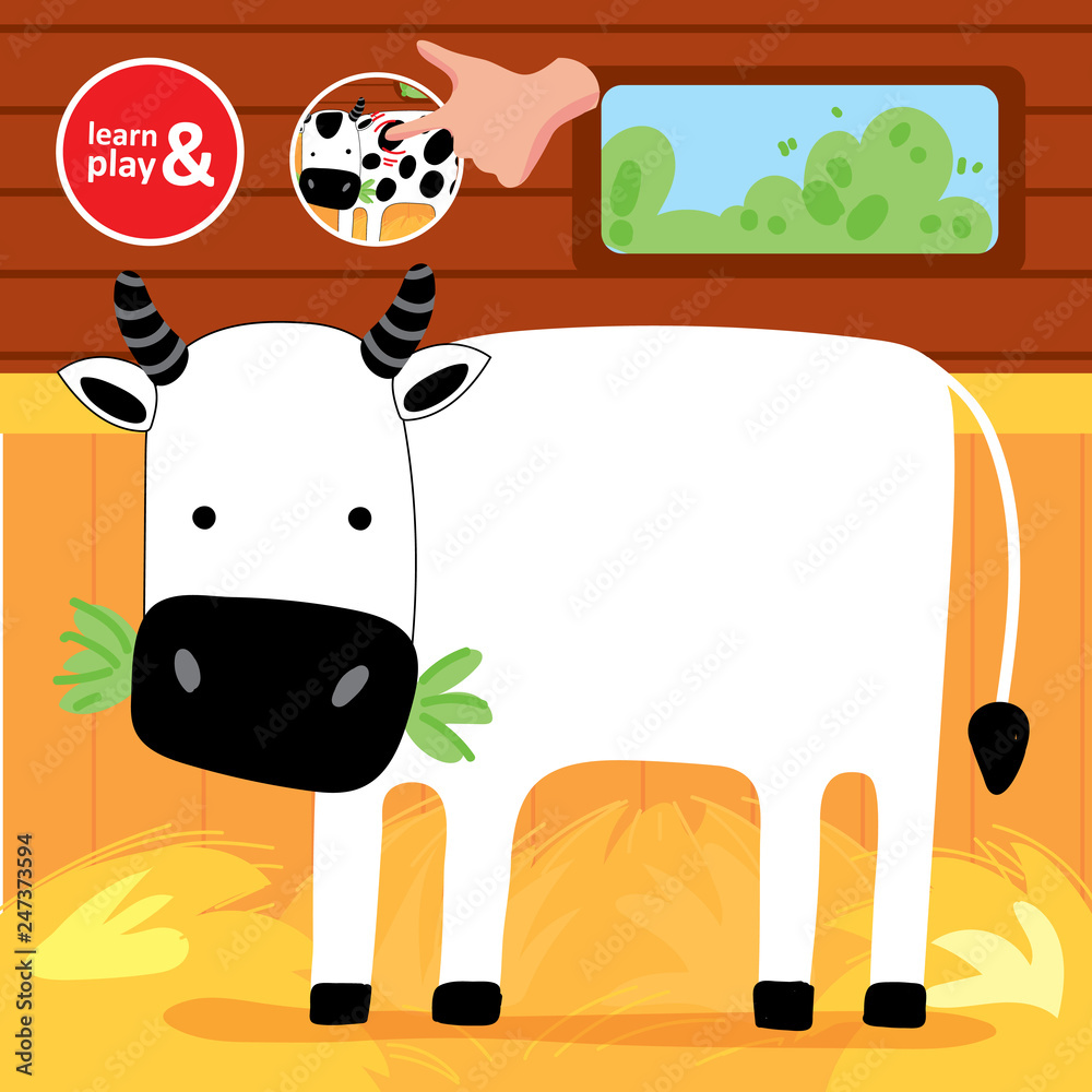 Finger Drawing Game Cow Printable Worksheet Cartoon Vector Stock Vector ...