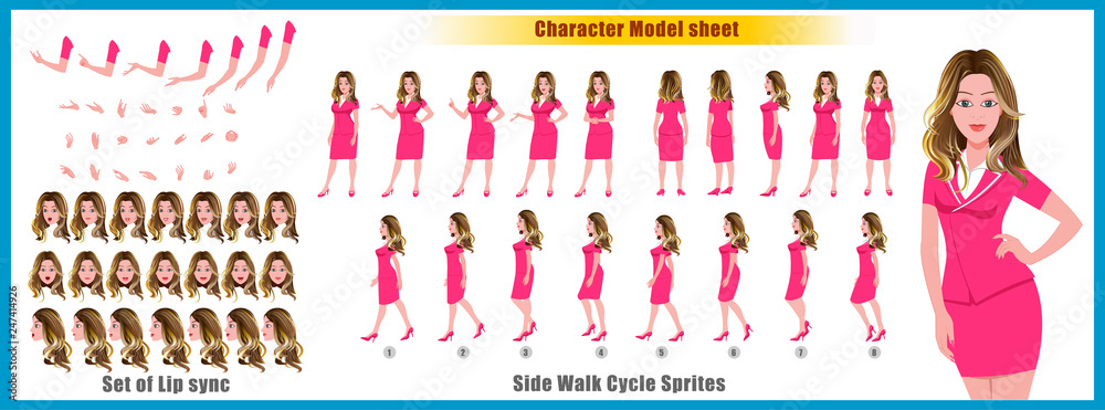 Vector de Stock Character Model sheet with walk cycle animation sprites ...