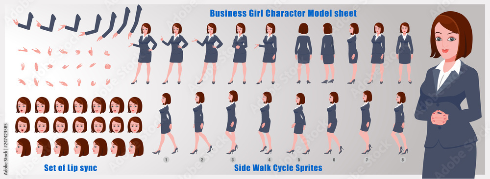 Character Model sheet with walk cycle animation sprites and lip syncing ...