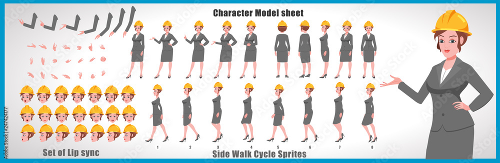 Vector de Stock Character Model sheet with walk cycle animation sprites ...