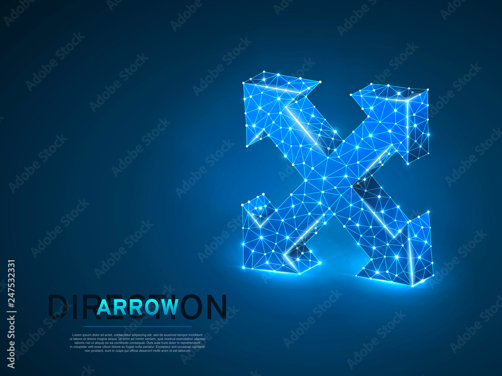 Arrow cross, extend, resize, cross arrow sign. Four-way arrow wireframe ...