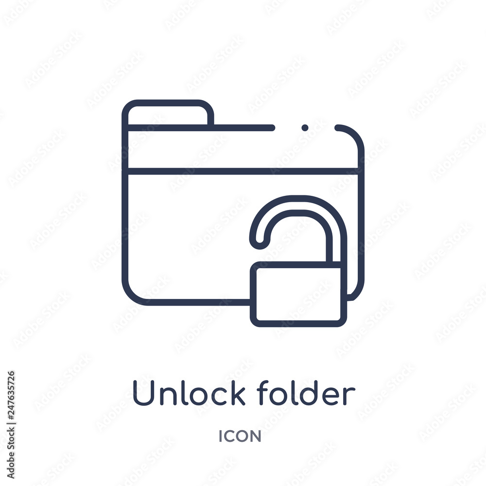 unlock folder icon from user interface outline collection. Thin line unlock folder icon isolated ...