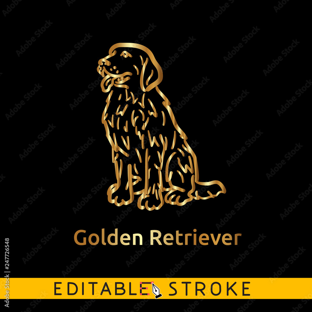 Golden Retriever Labrador Dog. Gold icon on black background. Easy ...