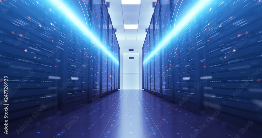 Ilustrasi Stok Modern Server Room Environment. Computer Racks All ...