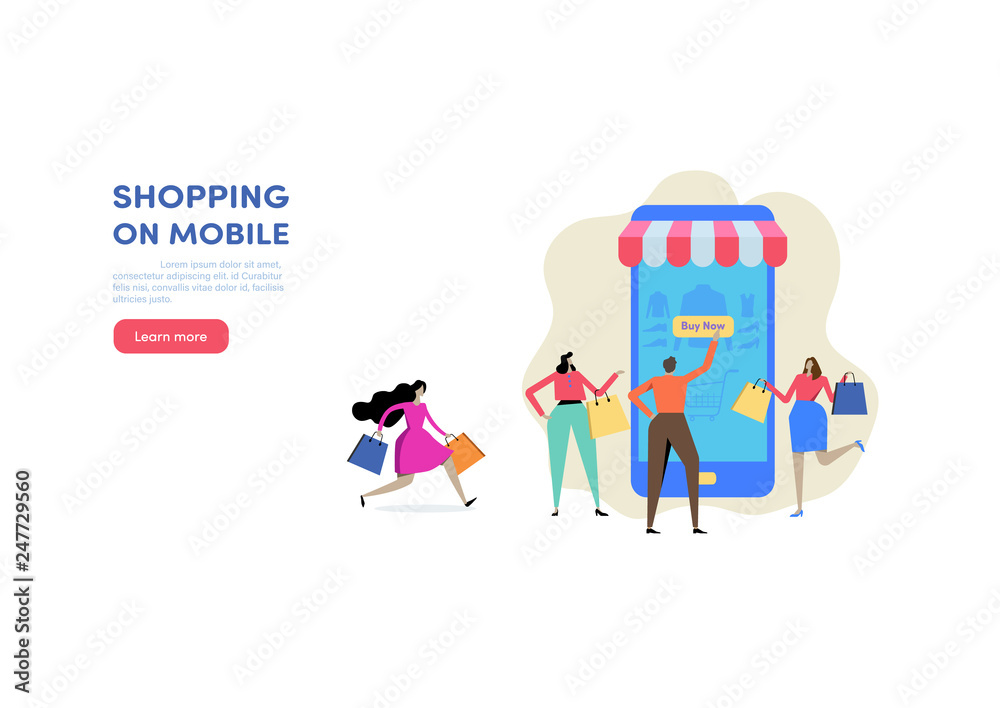 Shopping online via Smartphone. Shop on mobile. E-commerce, Consumerism ...