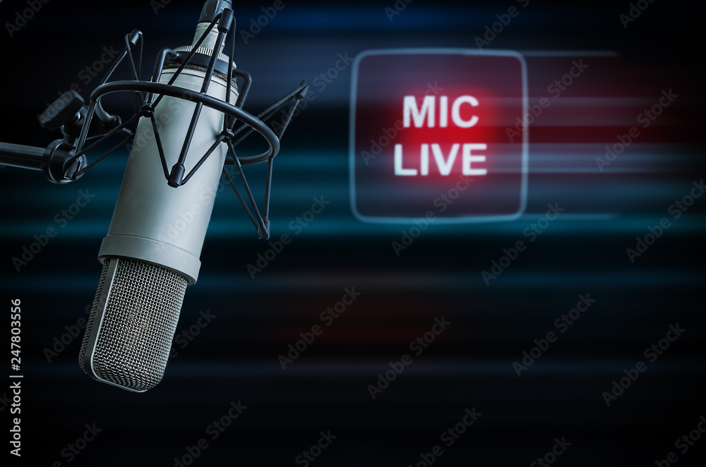 Professional microphone in radio studio on air Stock Photo | Adobe Stock