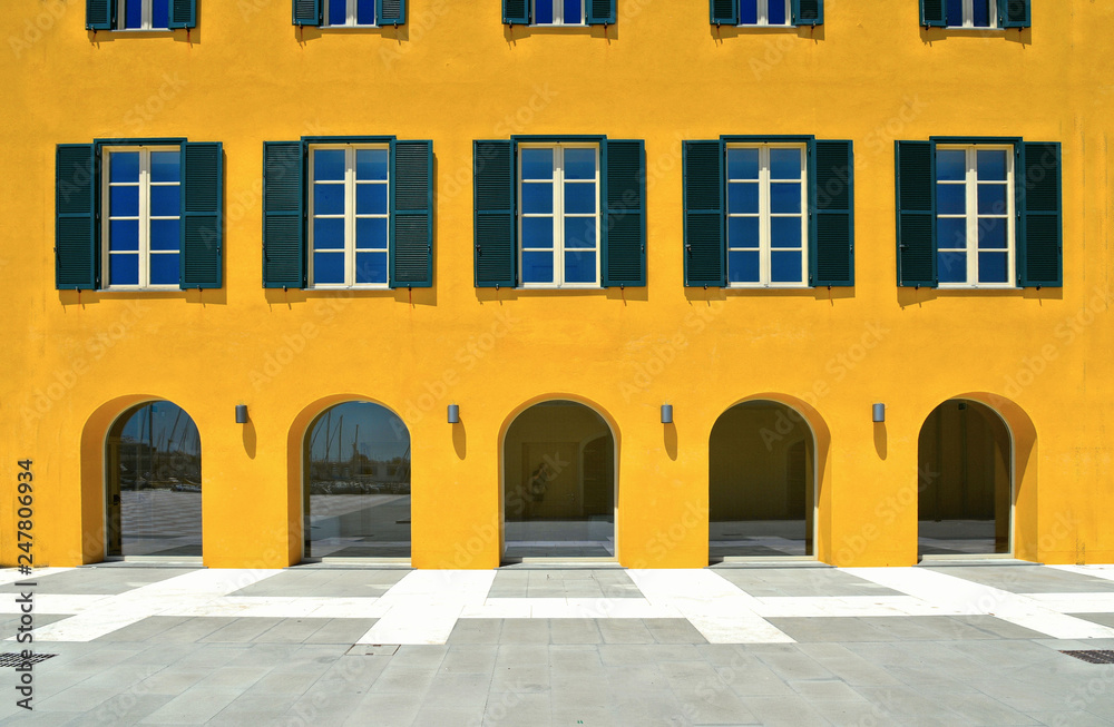 beautiful art colorful yellow facade of old architecture building and ...