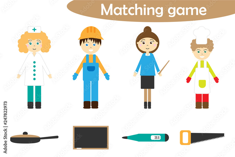 Profession matching game for children, connect things with need ...