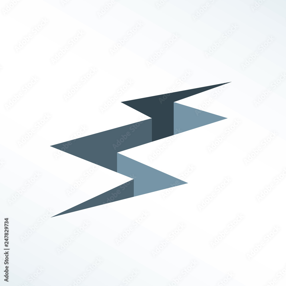 Black lightning shaped long deep crack on the ground clipart logo ...