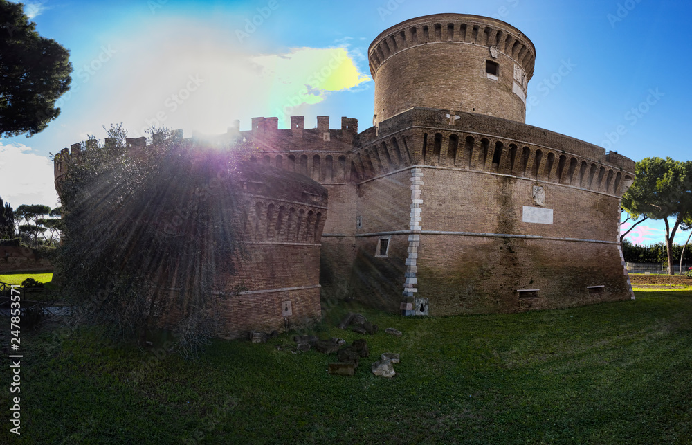 The beautiful castle of Julius II in Ostia Antica struck by the sun ...
