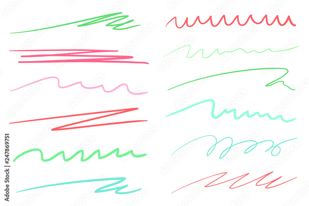 Hand drawn lettering underlines on white. Colored backgrounds with ...