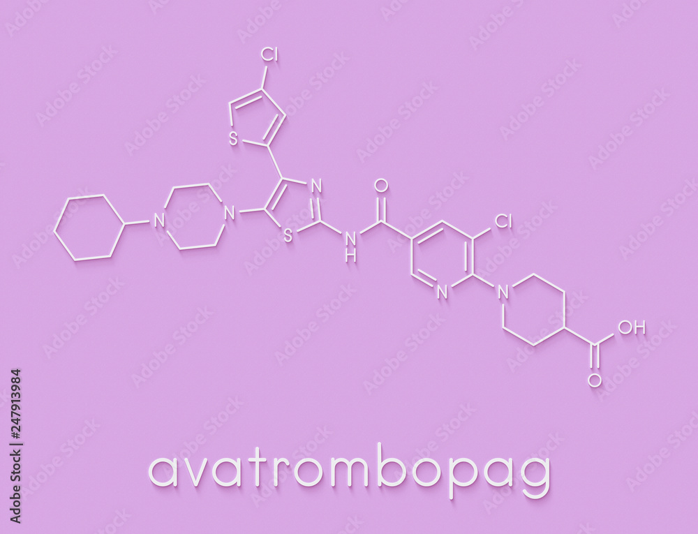 Avatrombopag thrombocytopenia drug molecule. Skeletal formula. Stock ...